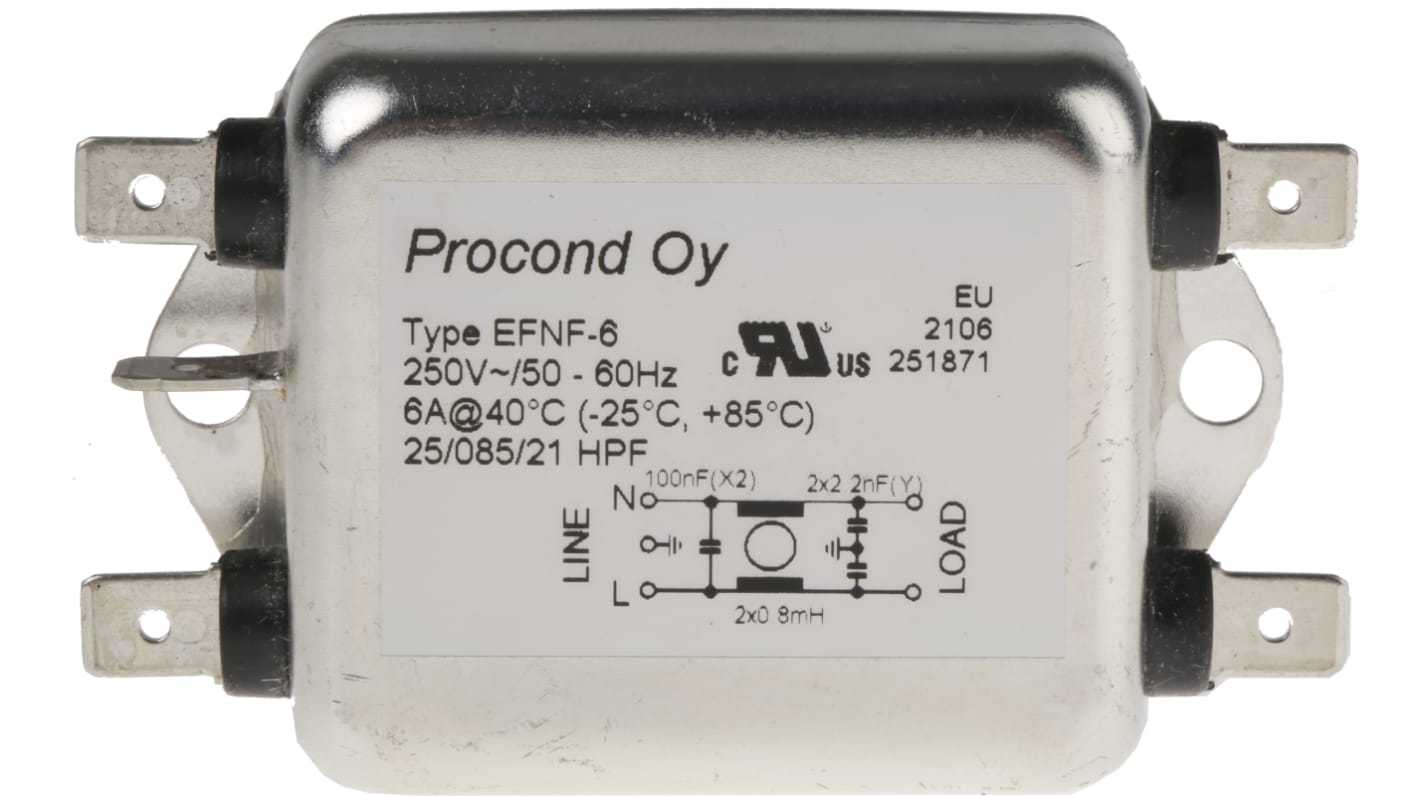 RS PRO 6A 250 V ac 400Hz, Chassis Mount RFI Filter, Tab | RS