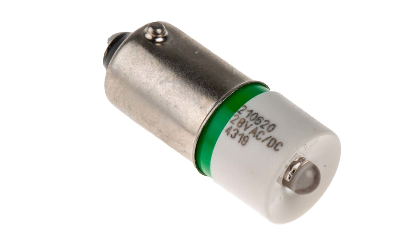 RS PRO Green LED Indicator Lamp, 28V ac/dc, BA9s Base, 10mm Diameter ...