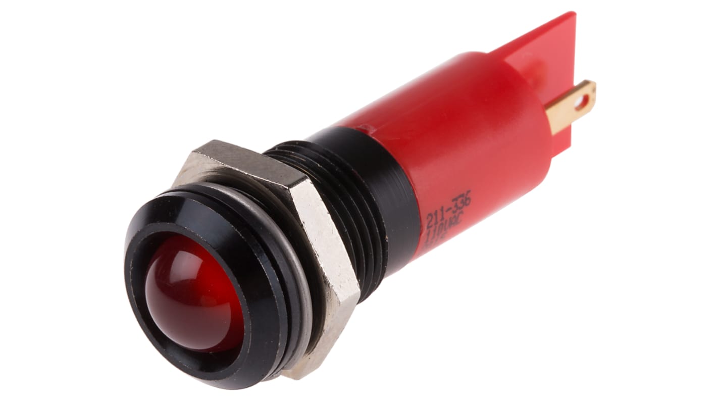 RS PRO Red Panel Mount Indicator, 110V ac, 14.5mm Mounting Hole Size ...