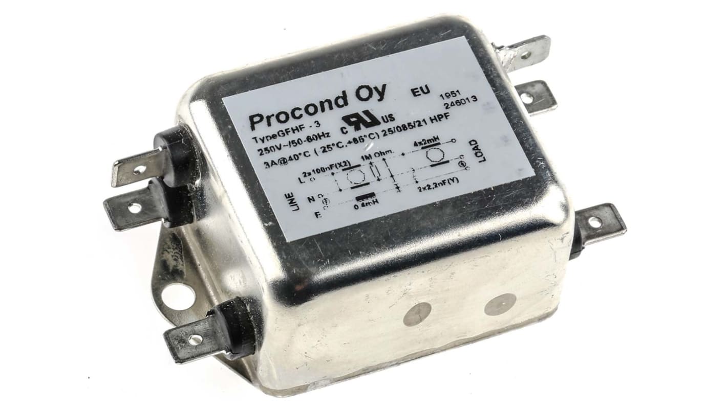 RS PRO 3A 250 V ac 400Hz, Chassis Mount RFI Filter, Tab | RS