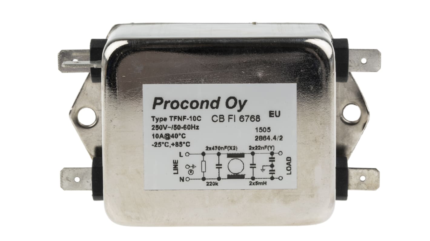 RS PRO 10A 250 V ac 400Hz, Chassis Mount RFI Filter, Tab | RS