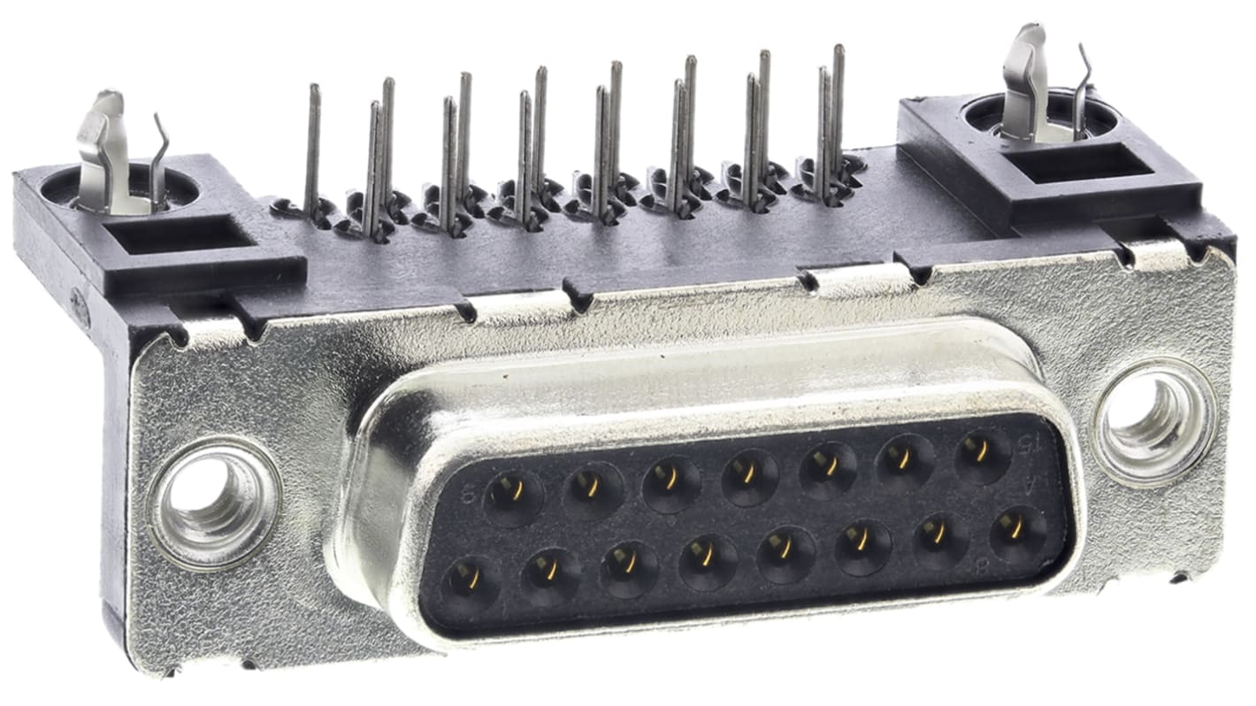 D15S13A4GX00LF | Amphenol ICC Delta D 15 Way Right Angle Through Hole D-sub Connector Socket, 2 ...