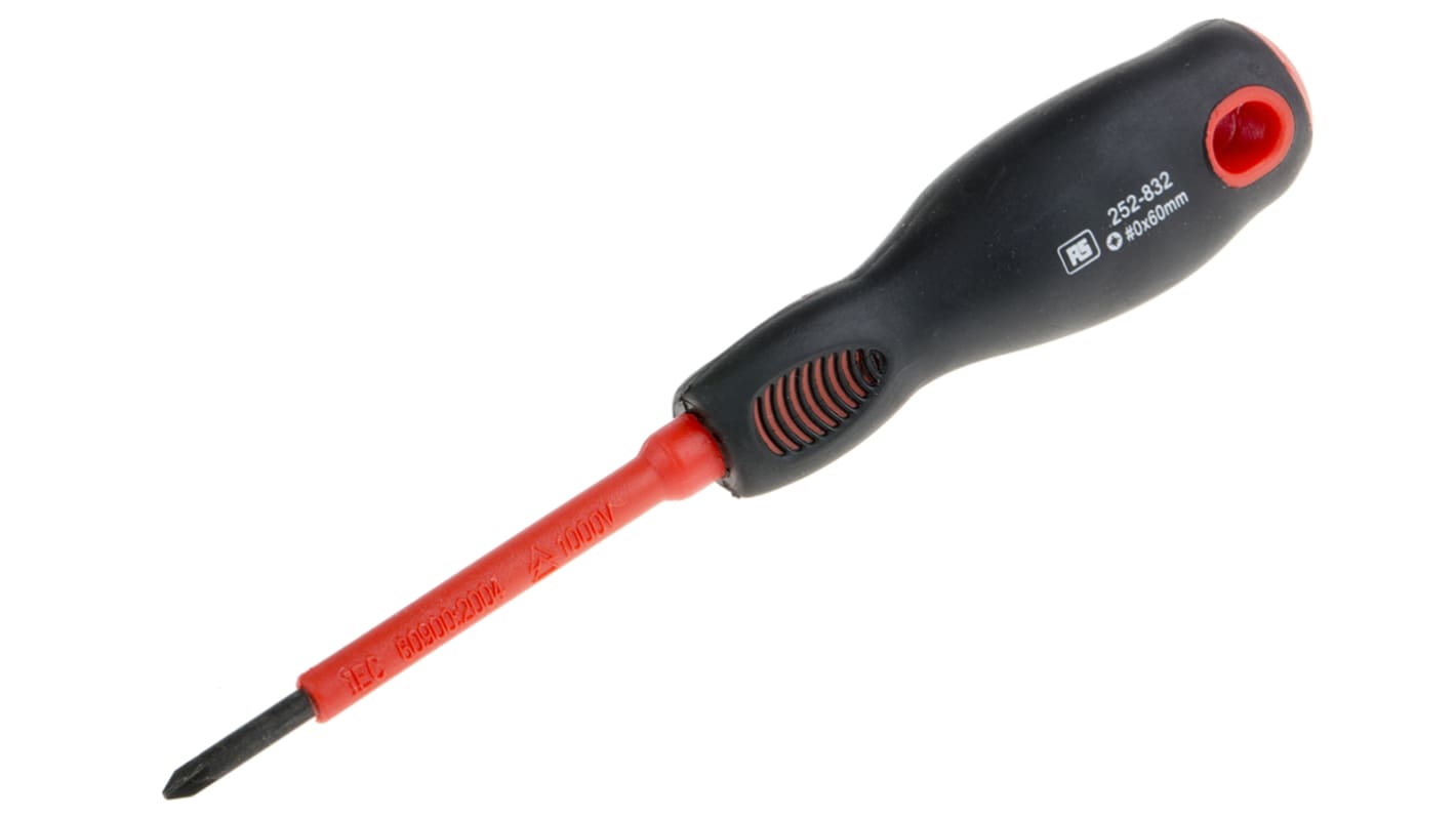 RS PRO Pozidriv Insulated Screwdriver, PZ0 Tip, 60 mm Blade, VDE/1000V | RS