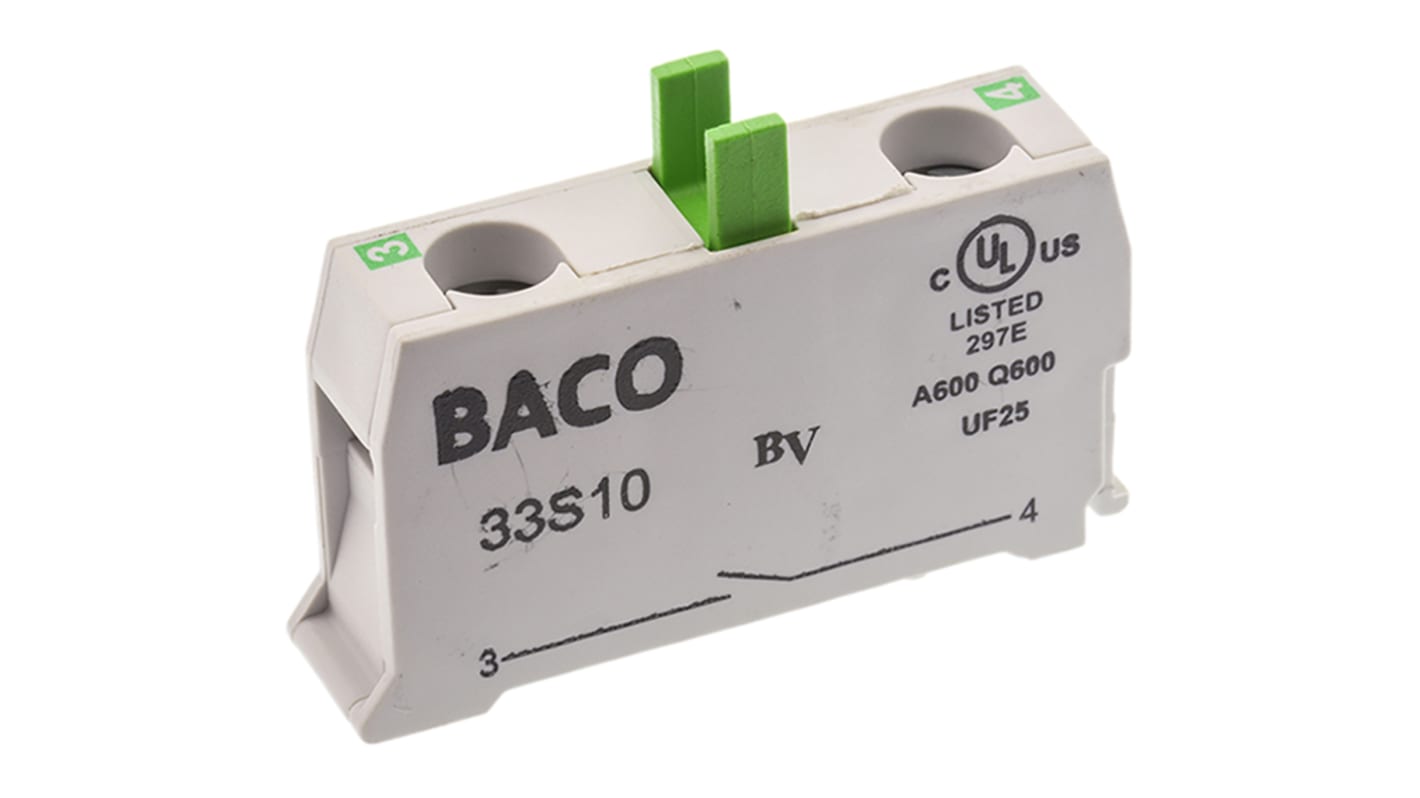 33S10 | BACO BACO Series Contact Block, 600V, 1NO | RS