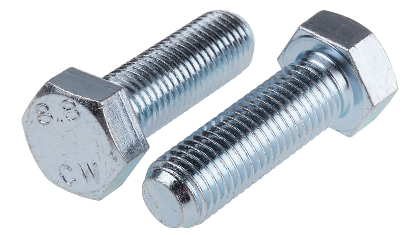RS PRO Bright Zinc Plated Steel Hex, Hex Bolt, M16 x 50mm | RS