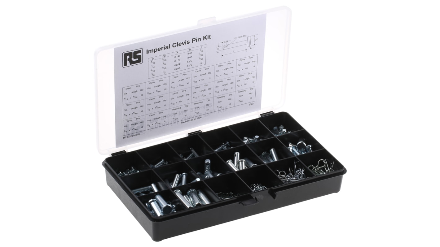 352 piece Bright Zinc Plated Steel Imperial Clevis Pin Kit | RS