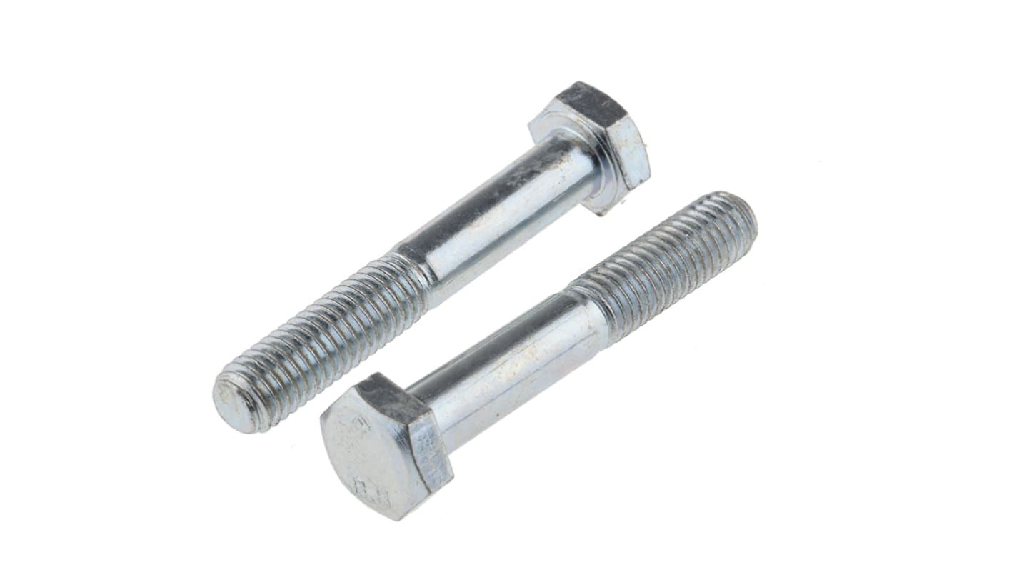 RS PRO Zinc plated & clear Passivated Steel Hex, Hex Bolt, M8 x 50mm | RS