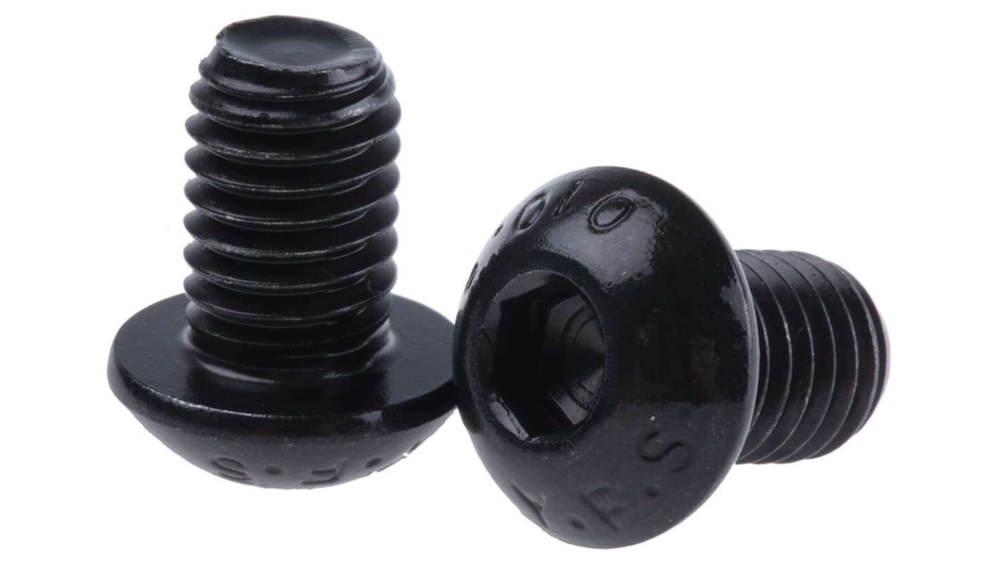 RS PRO Black, Self-Colour Steel Hex Socket Button Screw, ISO 7380, M8 x ...