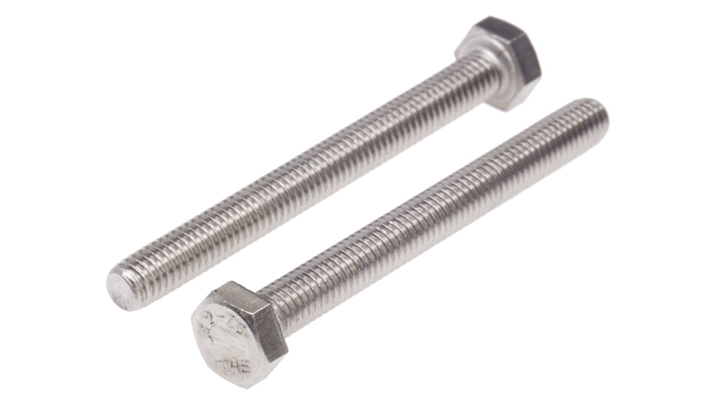 Plain Stainless Steel Hex, Hex Bolt, M6 x 60mm | RS