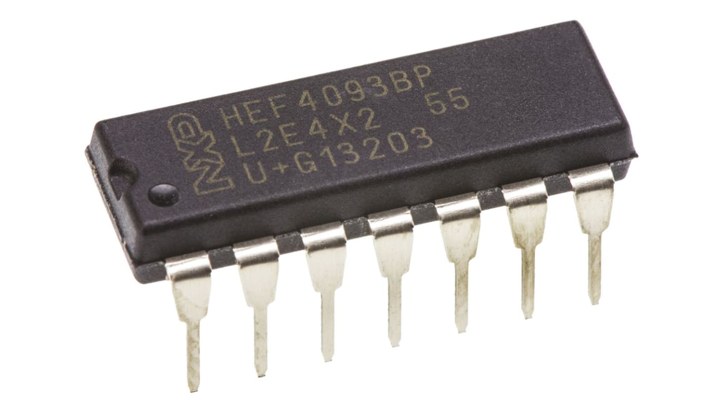 NXP HEF4093BP,652, Quad 2-Input NAND Schmitt Trigger Logic Gate, 14-Pin PDIP | RS