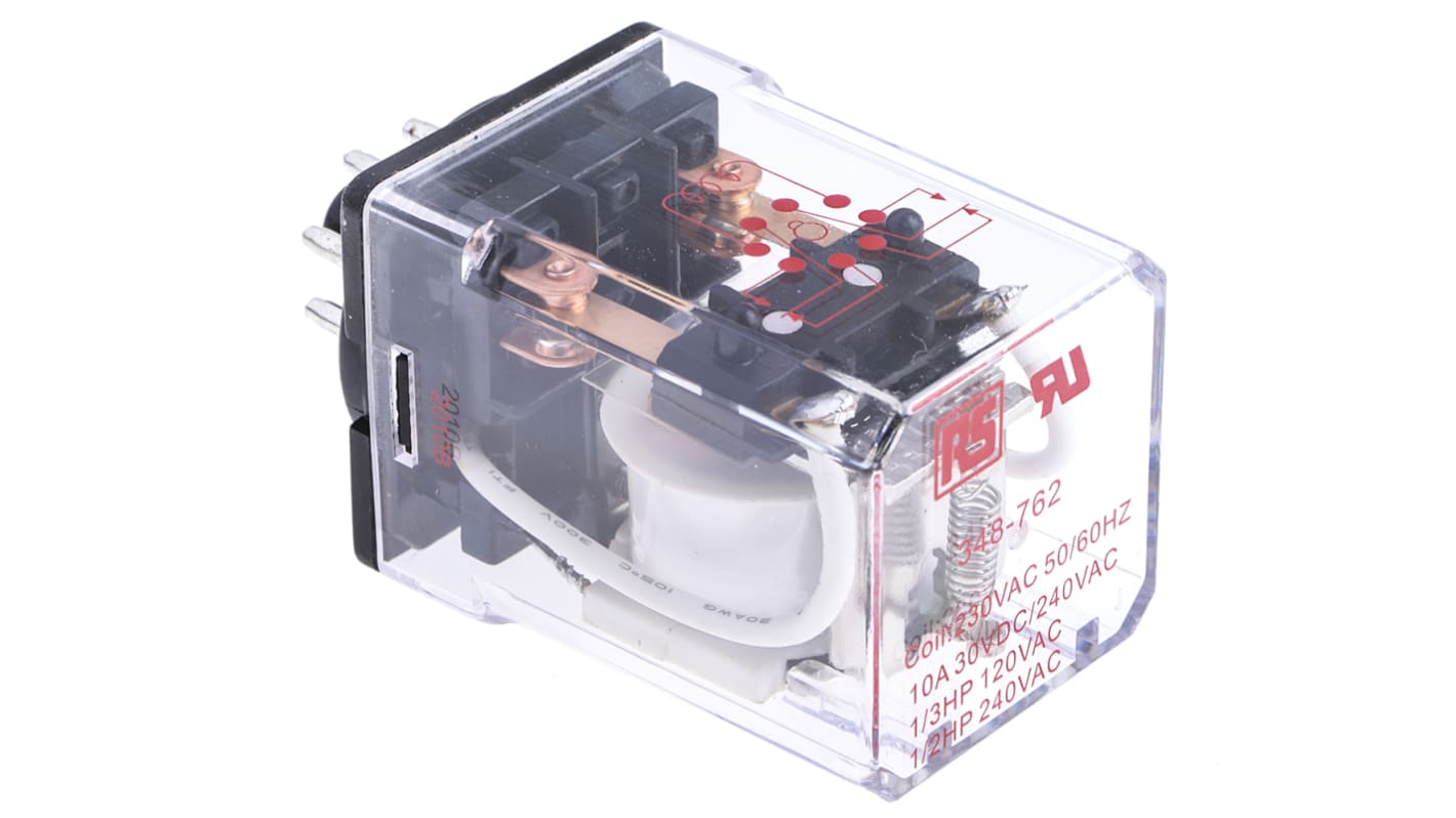 RS PRO Plug In Power Relay, 230V ac Coil, 10A Switching Current, DPDT | RS