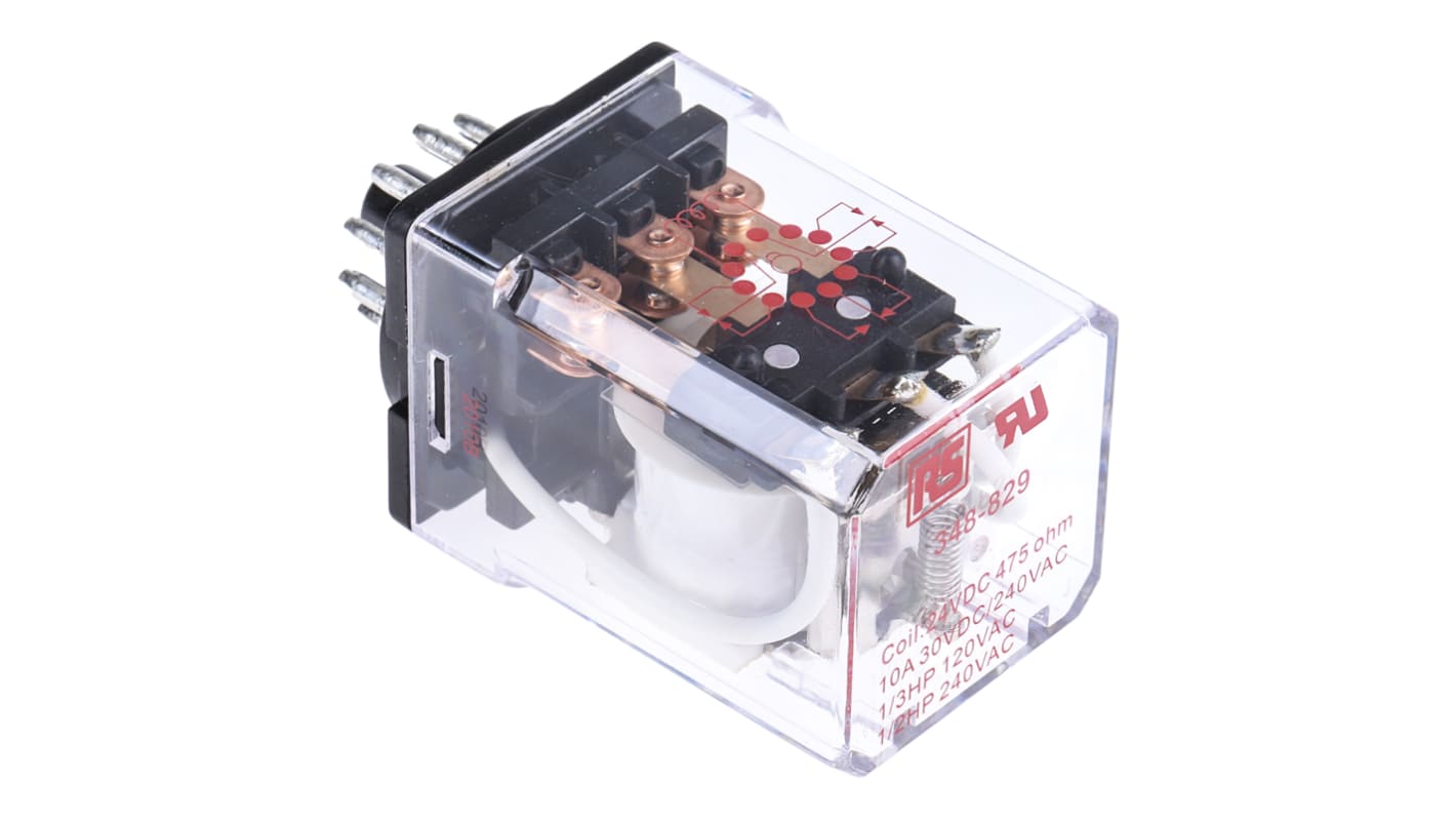 RS PRO Plug In Power Relay, 24V dc Coil, 10A Switching Current, 3PDT | RS