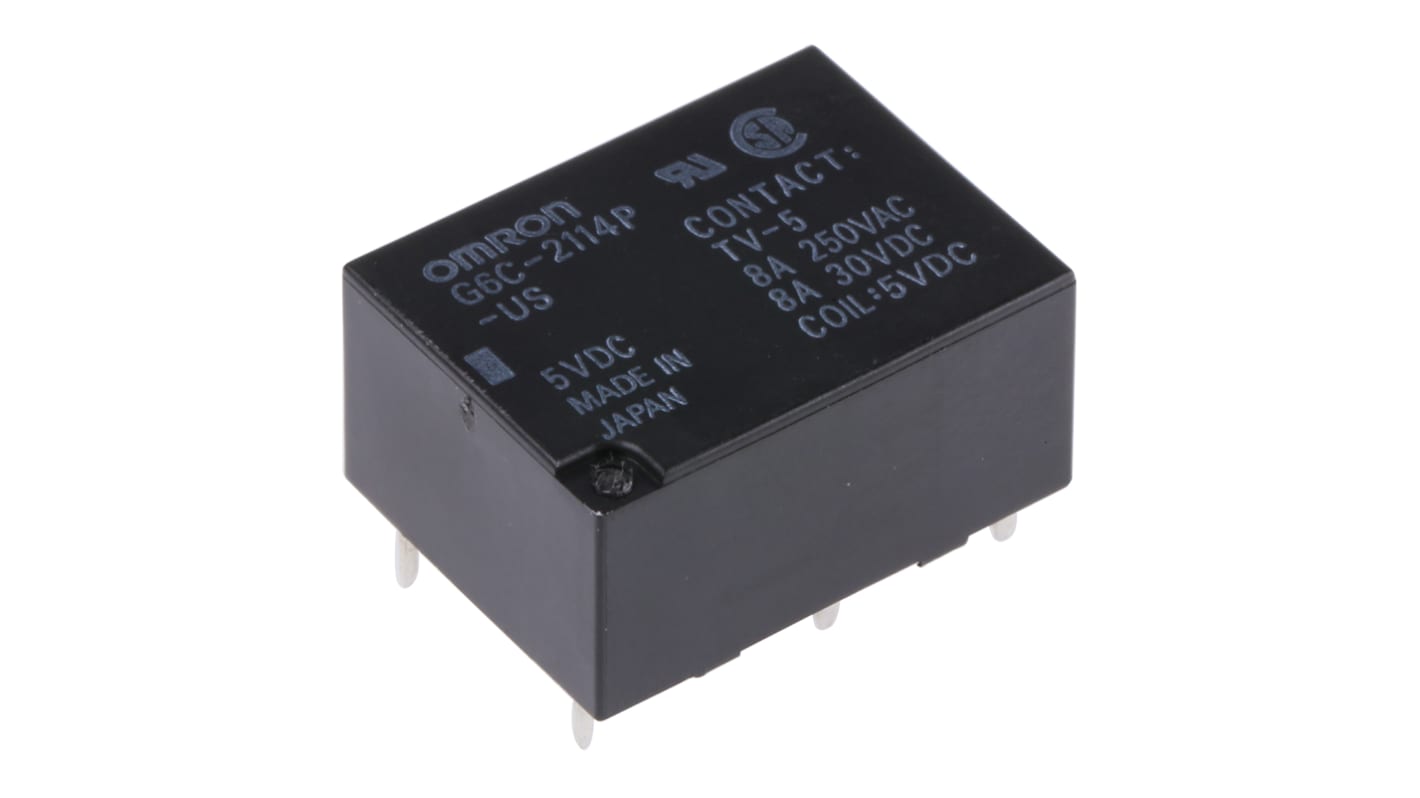 G6C-2114P-US DC5 | Omron PCB Mount Power Relay, 5V dc Coil, 8A Switching Current, DPST | RS