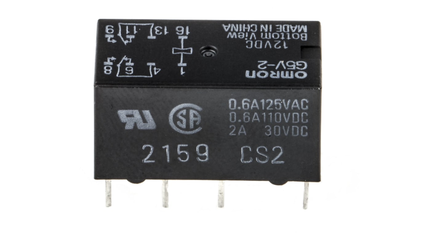 G5V-2 DC12 | Omron 信号继电器, G5V系列, 12V 直流, 2A, DPDT, PCB安装式, 用于信号 | RS