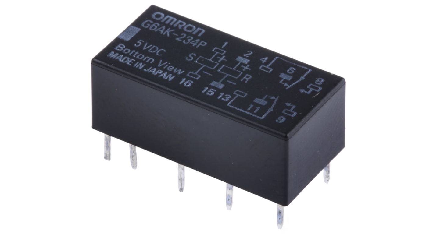 G6AK-234P 5DC | Omron PCB Mount Latching Relay, 5V dc Coil, 2A ...