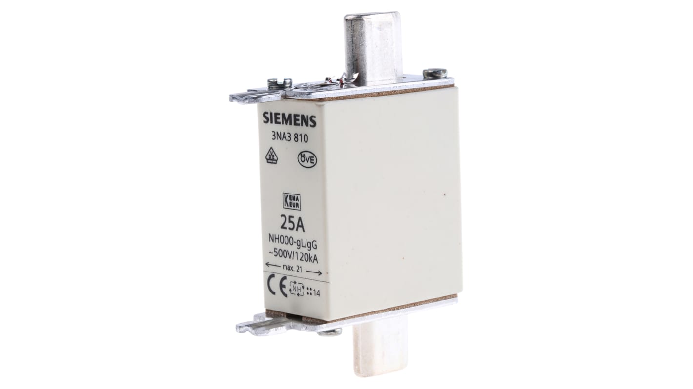 3NA3810 | Siemens 25A NH Fuse, NH000, 500V ac | RS