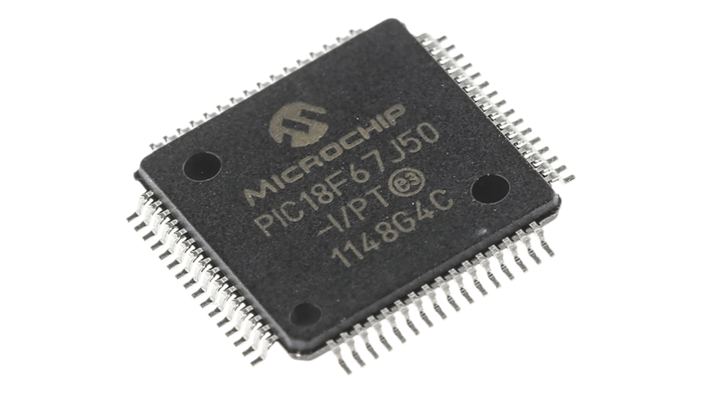 Microchip PIC18F67J50-I/PT, 8bit PIC Microcontroller, PIC18F, 48MHz, 128 kB Flash, 64-Pin TQFP | RS