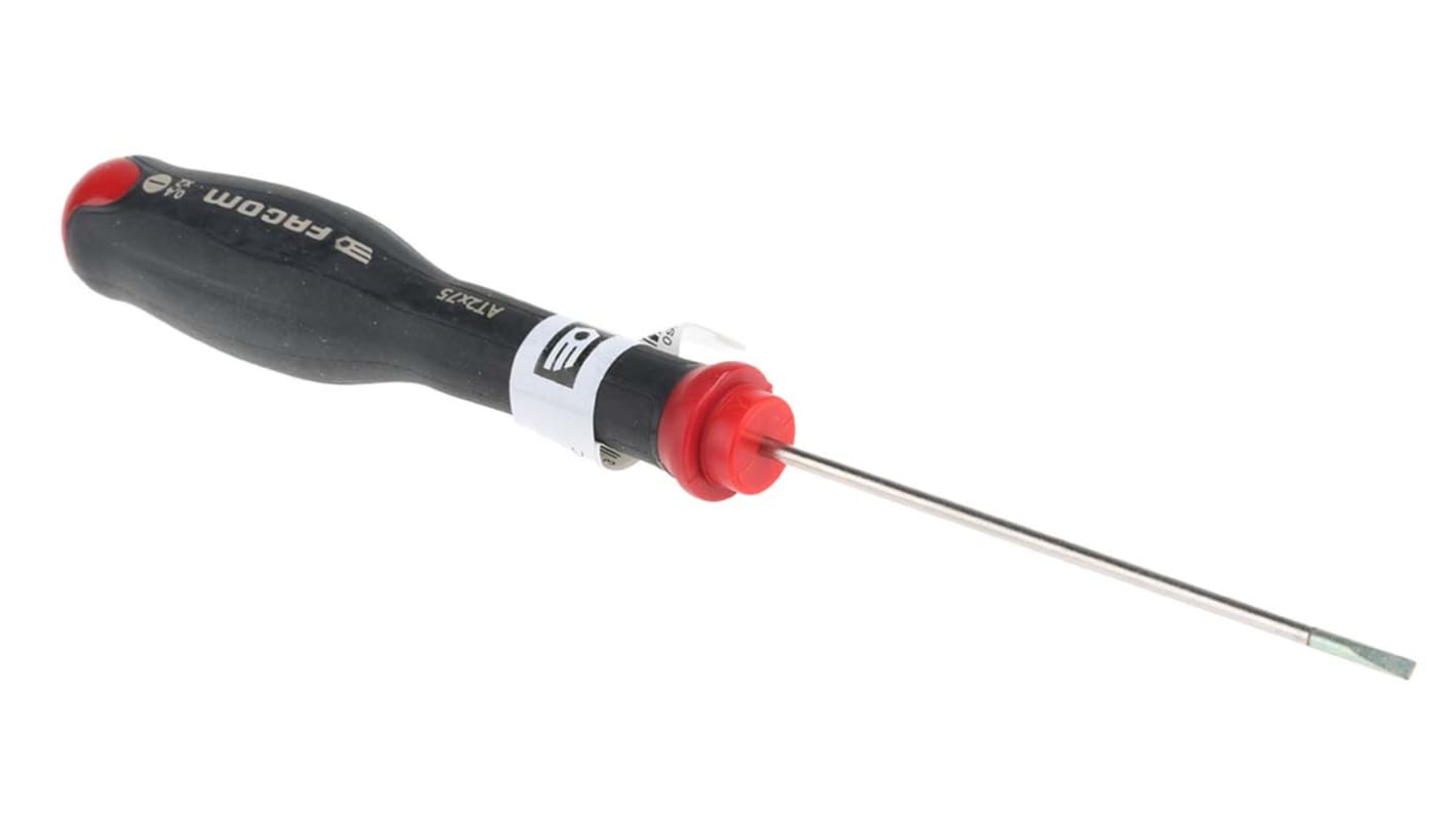 AT2X75 | Facom Slotted Screwdriver, 2 x 0.4 mm Tip, 75 mm Blade, 169 mm ...