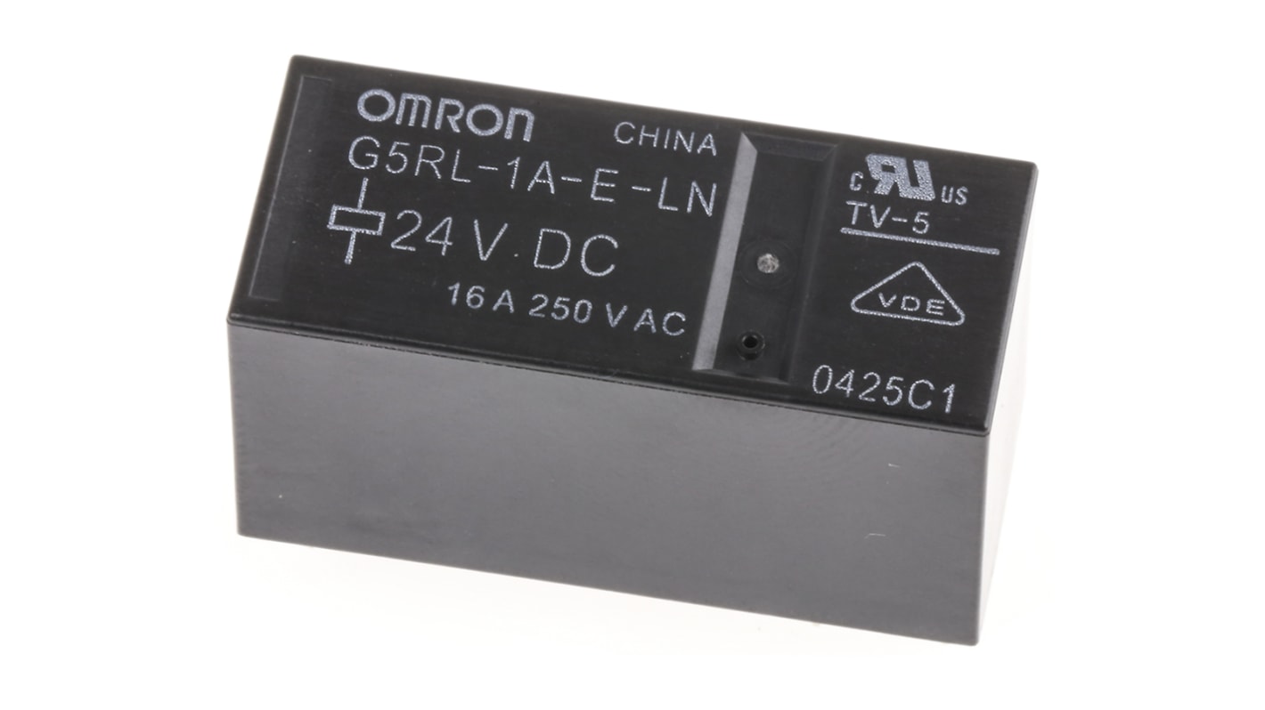 G5RL-1A-E-LN DC24 | Omron PCB Mount Power Relay, 24V dc Coil, 16A Switching Current, SPST | RS