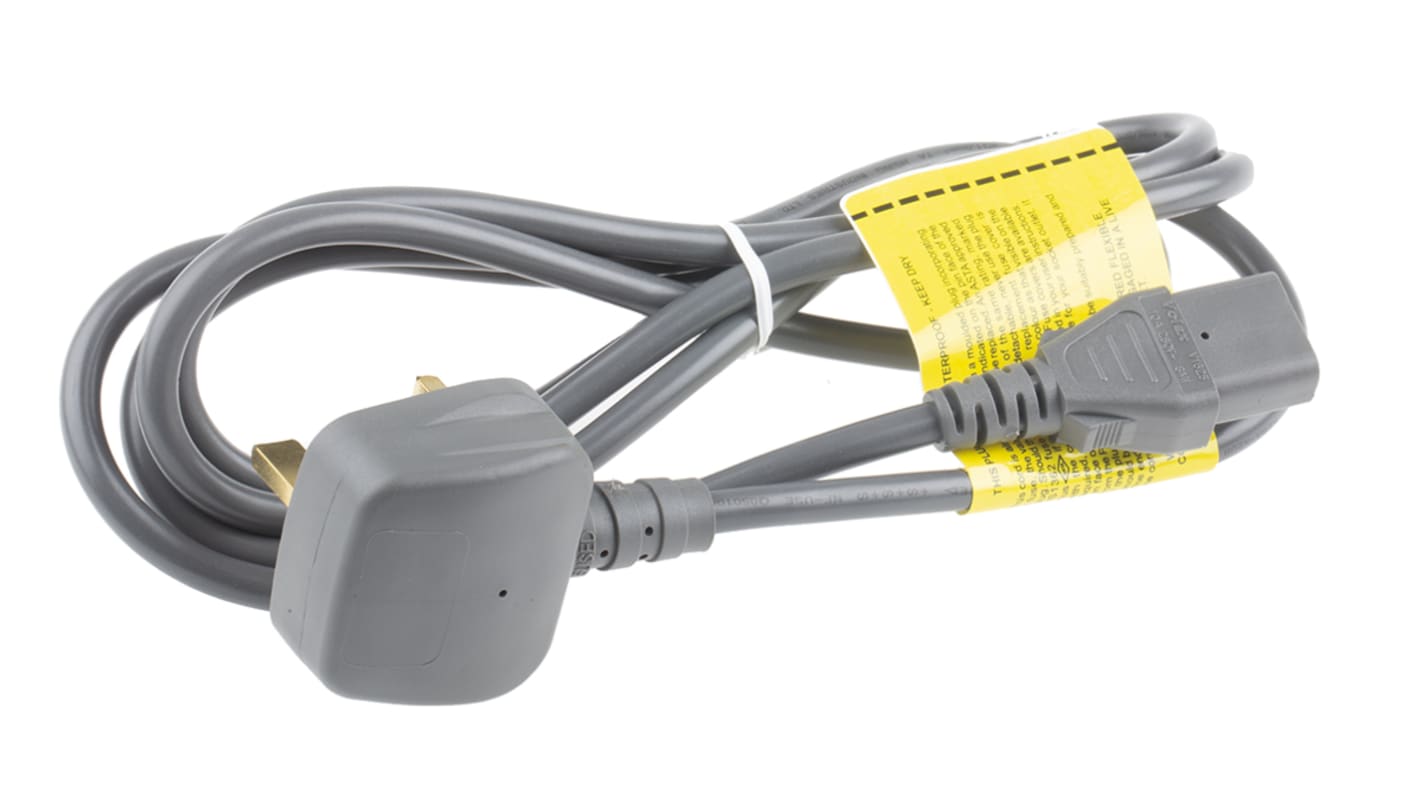 RS PRO IEC C13 Socket to Type G UK Plug Power Cord, 2m | RS