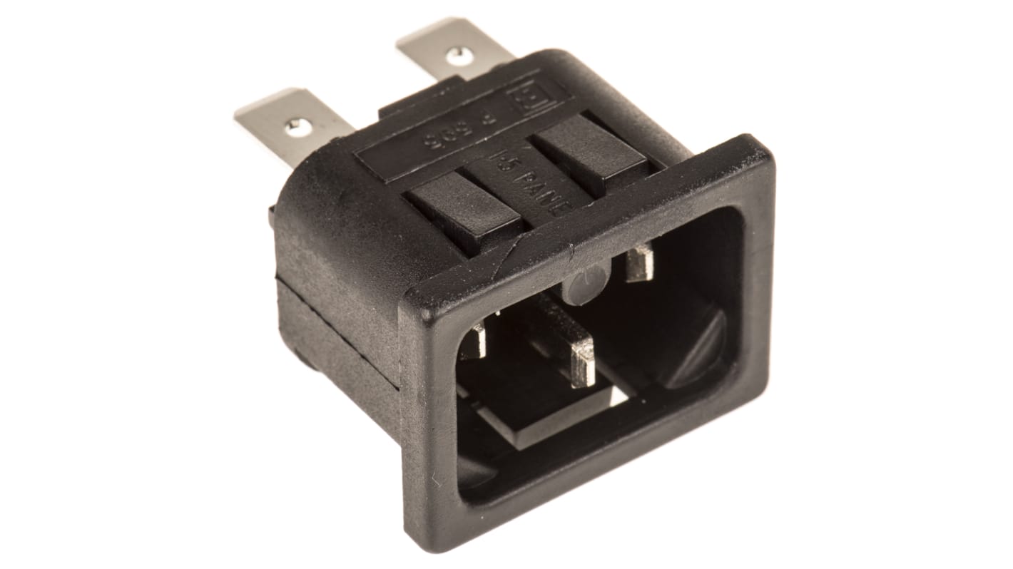 PX0595/15/63 | Bulgin C16 Snap-In IEC Connector Male, 10A, 250 V | RS