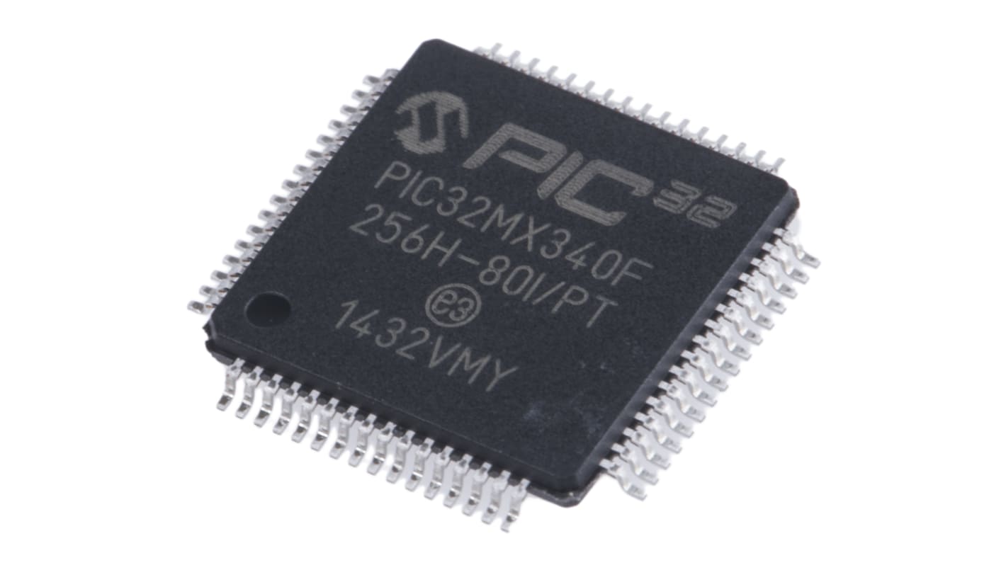 Microchip PIC32MX340F256H-80I/PT, 32bit PIC Microcontroller, PIC32MX, 80MHz, 12 kB, 256 kB Flash ...