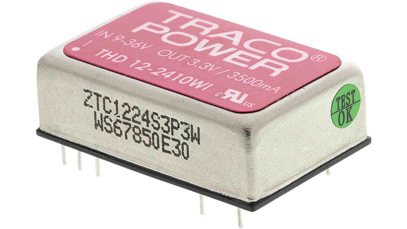 THD 12-2410WI | TRACOPOWER THD 12WI DC-DC Converter, 3.3V dc/ 3.5A Output, 9 → 36 V dc Input ...