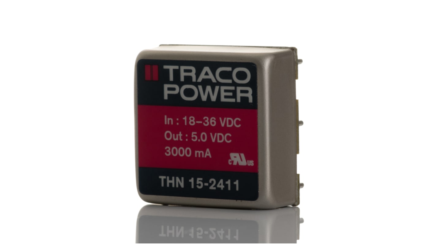 THN 15-2411 | TRACOPOWER THN 15 DC-DC Converter, 5V dc/ 3A Output, 18 → 36 V dc Input, 15W ...