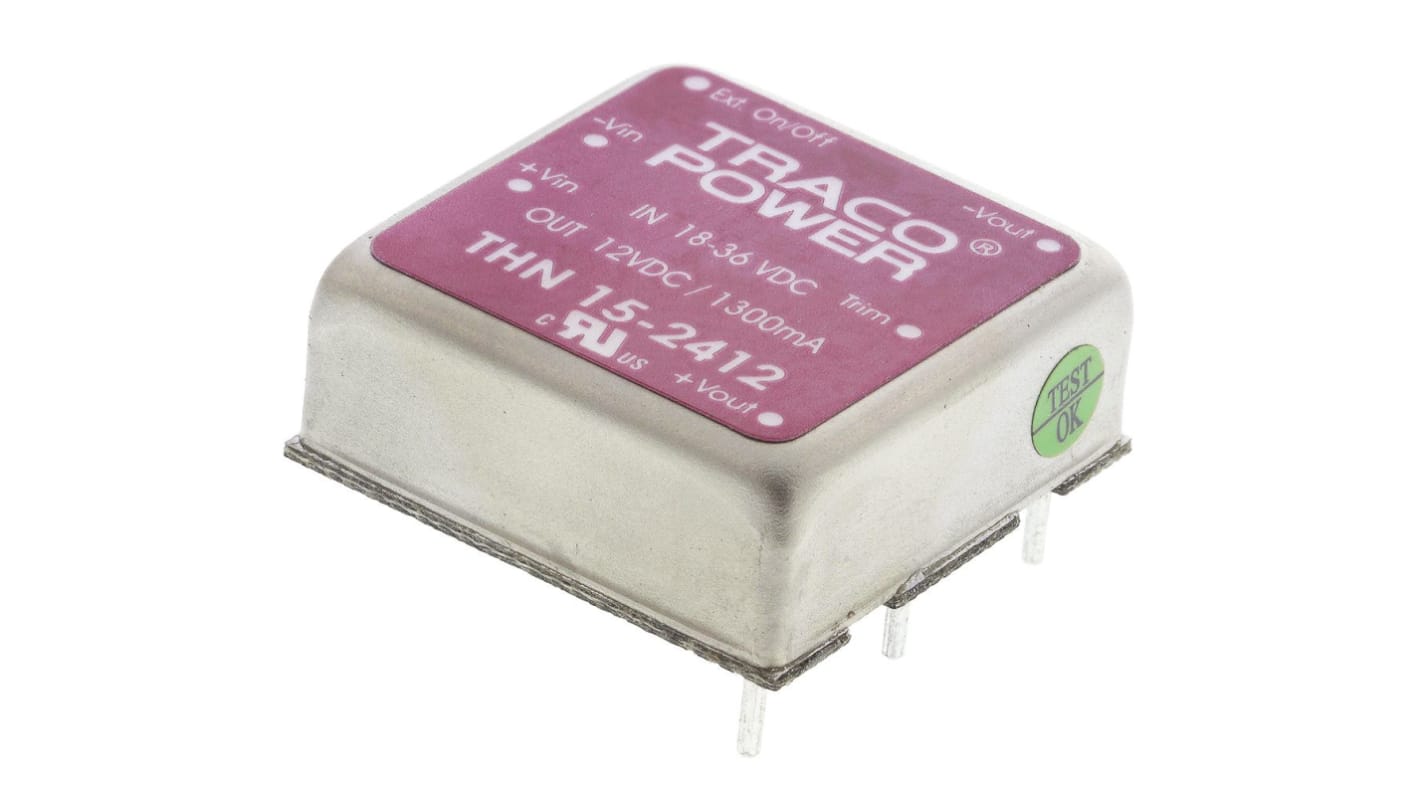 THN 15-2412 | TRACOPOWER THN 15 DC-DC Converter, 12V dc/ 1.3A Output, 18 → 36 V dc Input, 15W ...