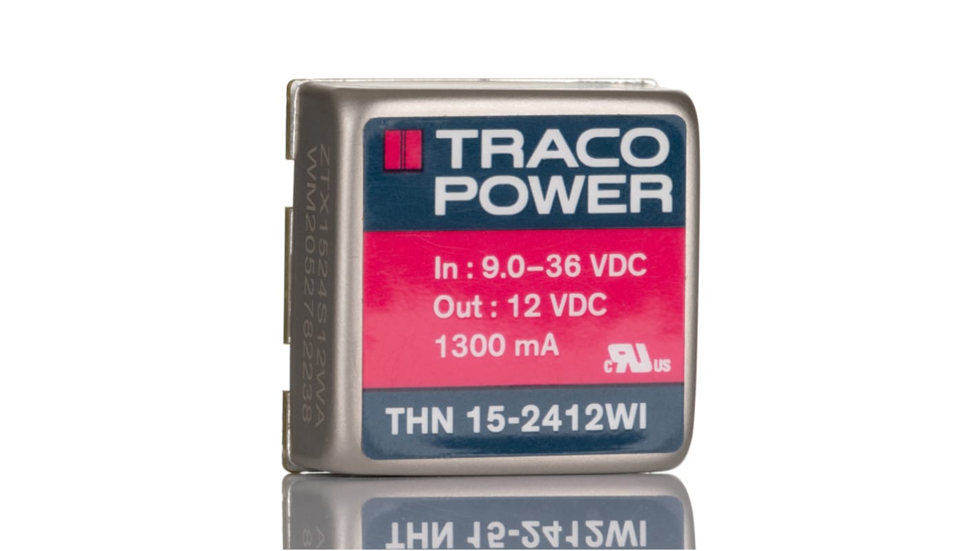 THN 15-2412WI | TRACOPOWER THN 15WI DC-DC Converter, 12V dc/ 1.3A Output, 9 → 36 V dc Input, 15W ...