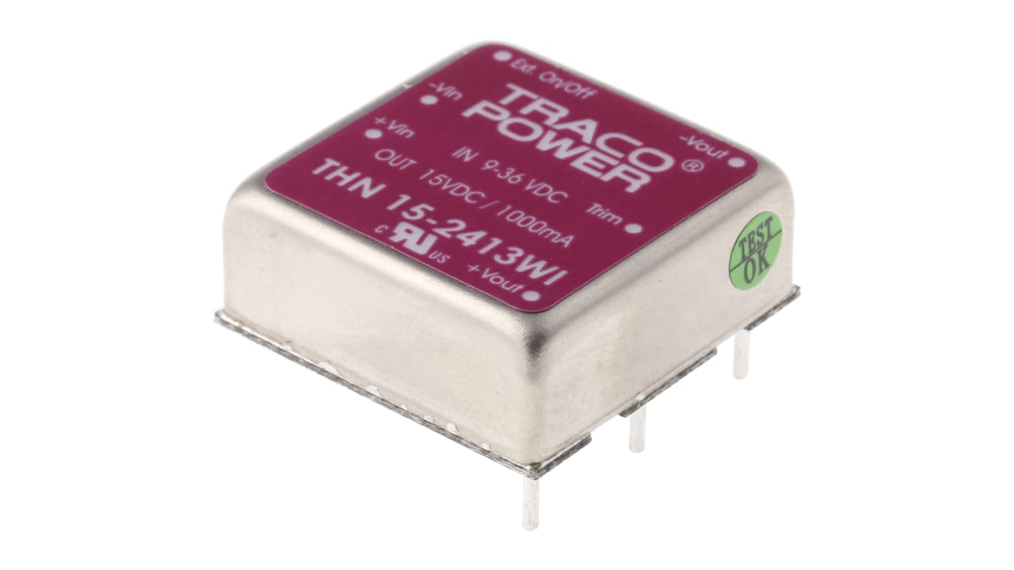 THN 15-2413WI | TRACOPOWER THN 15WI DC-DC Converter, 15V dc/ 1A Output, 9 → 36 V dc Input, 15W ...
