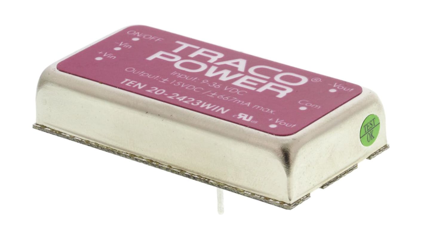 TEN 20-2423WIN | TRACOPOWER TEN 20WIN DC-DC Converter, ±15V dc/ ±665mA Output, 9 → 36 V dc Input ...