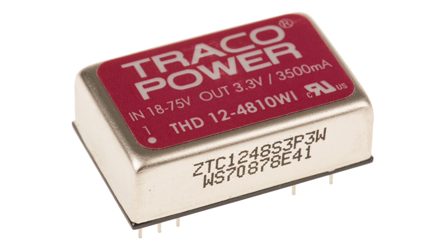 THD 12-4810WI | TRACOPOWER THD 12WI DC-DC Converter, 3.3V dc/ 3.5A Output, 18 → 75 V dc Input ...
