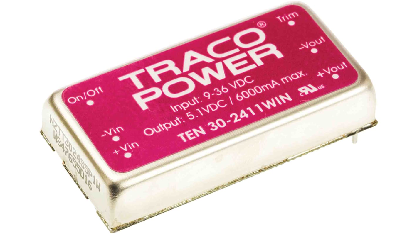 TEN 30-2411WIN | TRACOPOWER TEN 30WIN DC-DC Converter, 5V dc/ 6A Output, 9 → 36 V dc Input, 30W ...