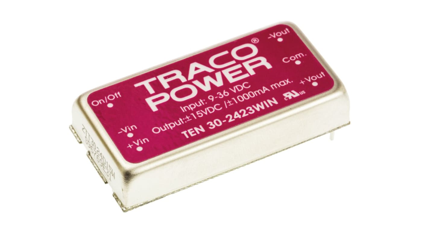 TEN 30-2423WIN | TRACOPOWER TEN 30WIN DC-DC Converter, ±15V dc/ 1A Output, 9 → 36 V dc Input ...