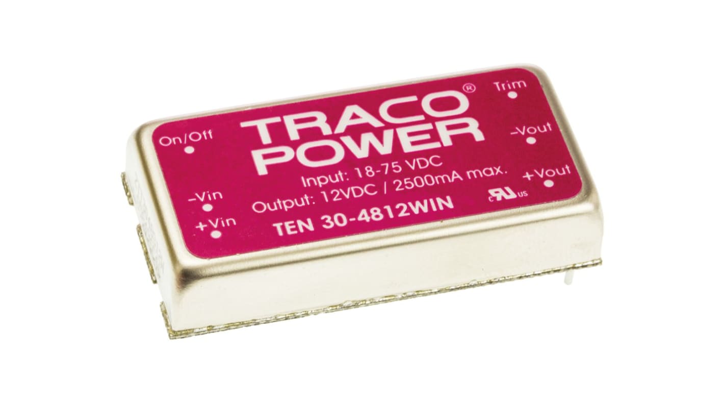 TEN 30-4812WIN | TRACOPOWER TEN 30WIN DC-DC Converter, 12V dc/ 2.5A Output, 18 → 75 V dc Input ...