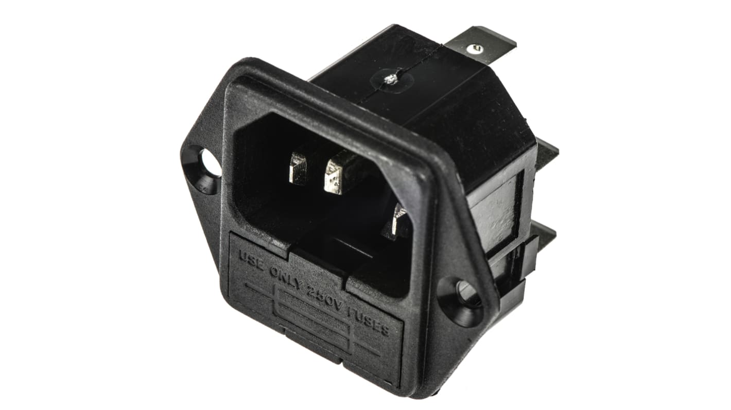 PF0002/63 | Bulgin C14 Panel Mount IEC Connector Male, 10A, 250 V, Fuse ...