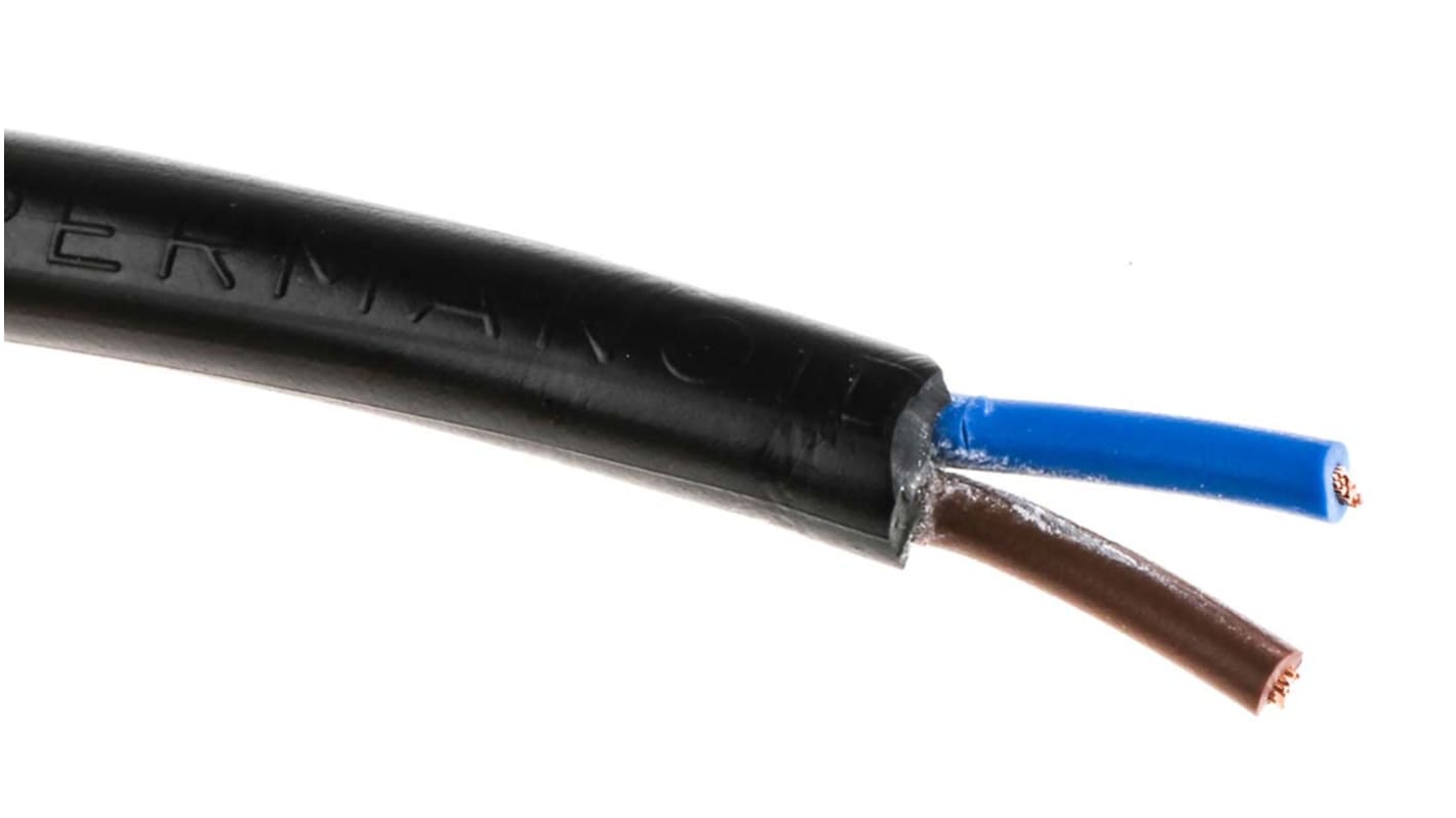RS PRO 2 Core Power Cable, 0.75 mm², 100m, Black PVC Sheath, 3182Y, 6 A ...
