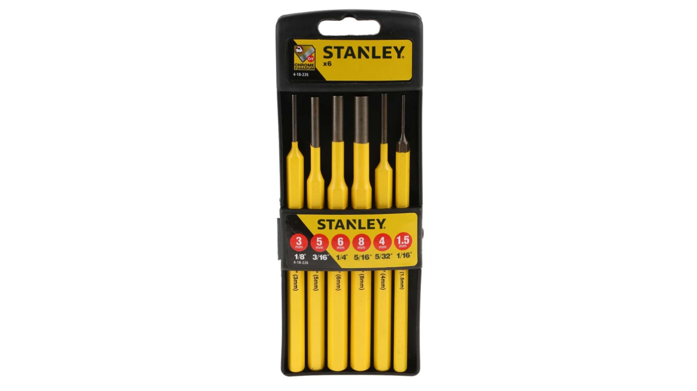 4-18-226 | Stanley 6-Piece Punch Set, Pin Punch, 1.5 → 3 mm Shank | RS