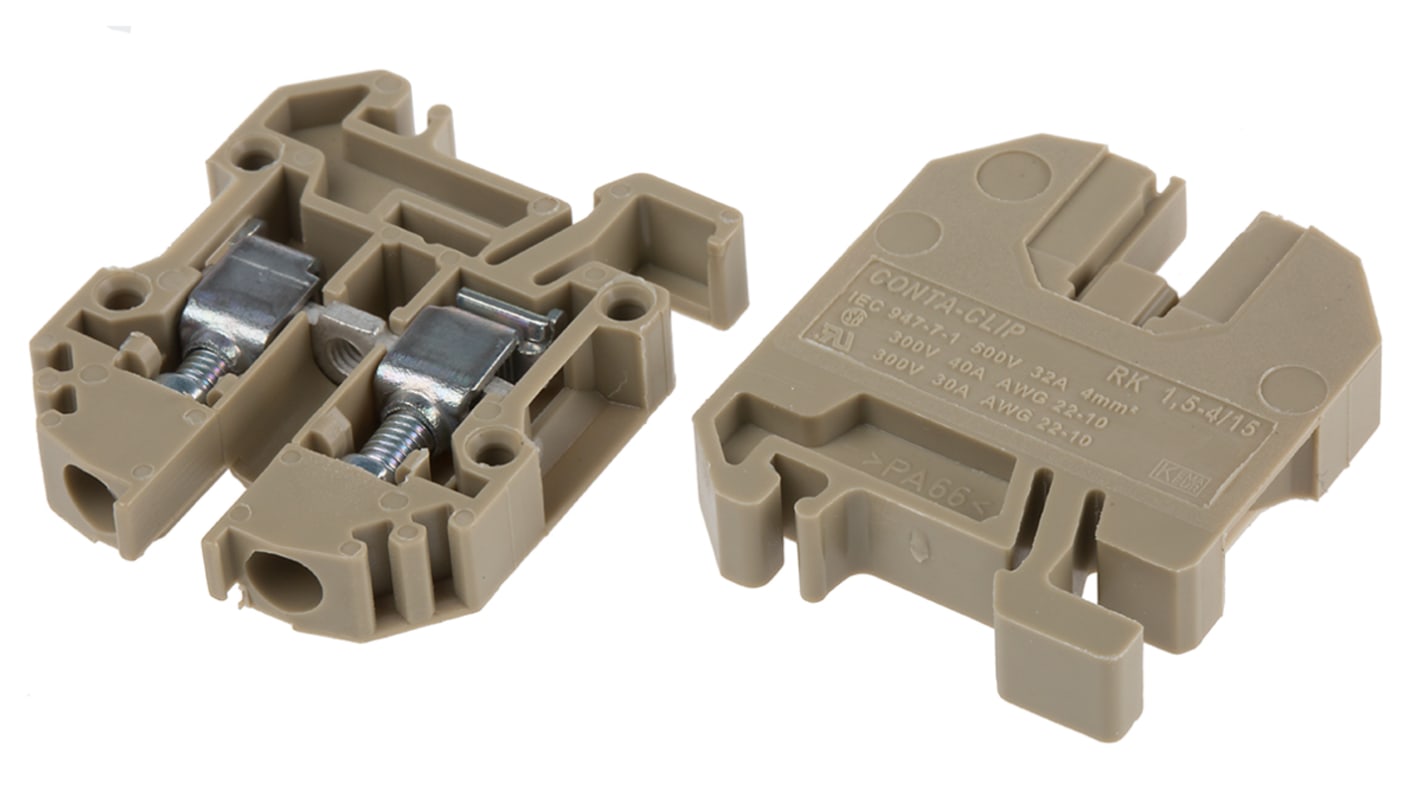 RS PRO Brown DIN Rail Terminal Block, 0.2 → 4mm², Single-Level | RS