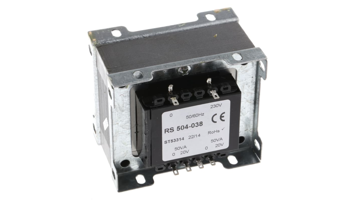 RS PRO 100VA 2 Output Chassis Mounting Transformer, 20V ac, IEC 61558-2 ...