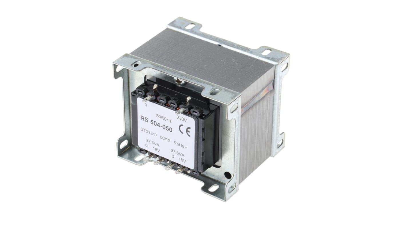 RS PRO 75VA 2 Output Chassis Mounting Transformer, 18V ac, IEC 61558-2 ...