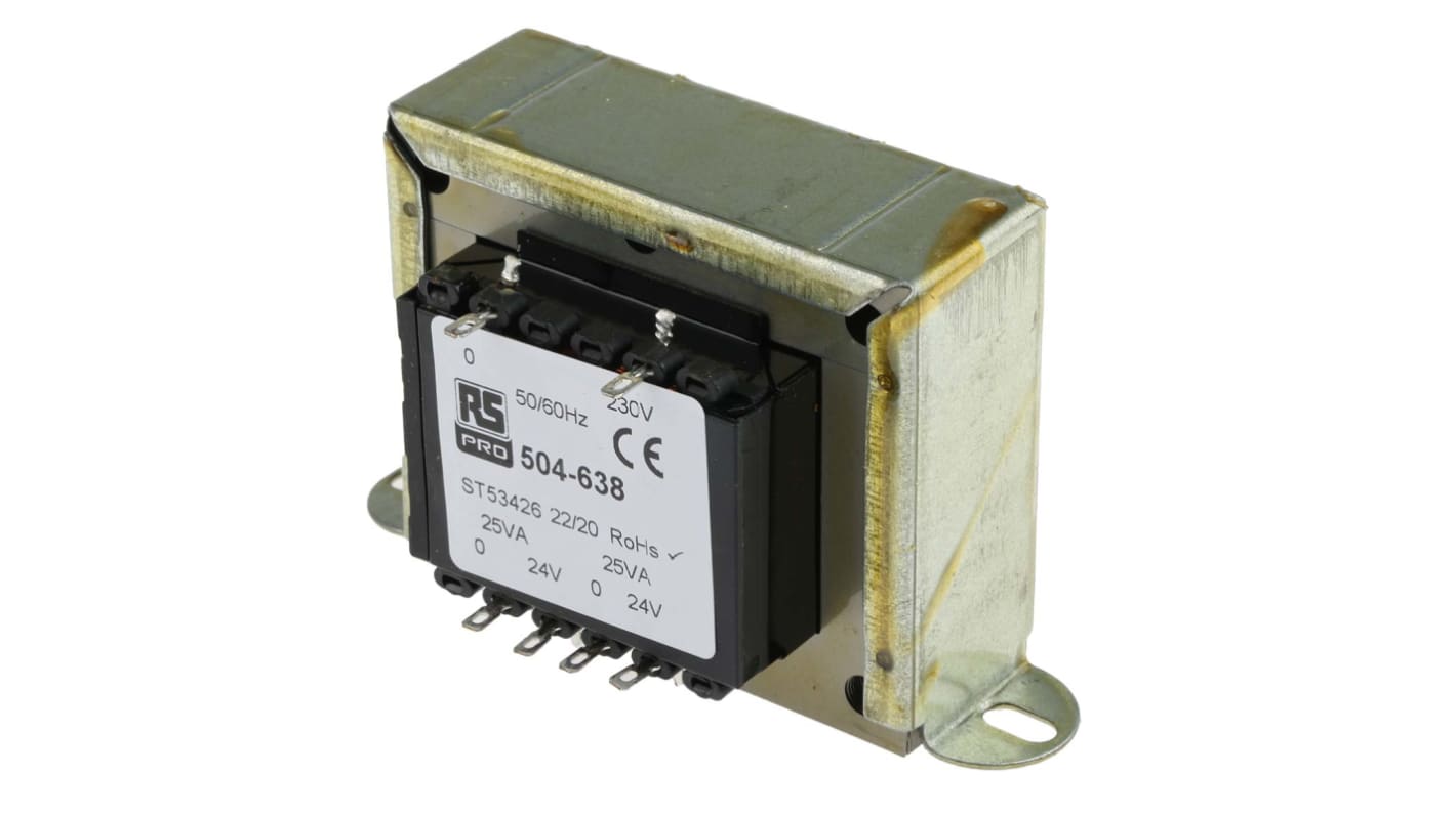 RS PRO 50VA 2 Output Chassis Mounting Transformer, 24V ac, IEC 61558-2 ...
