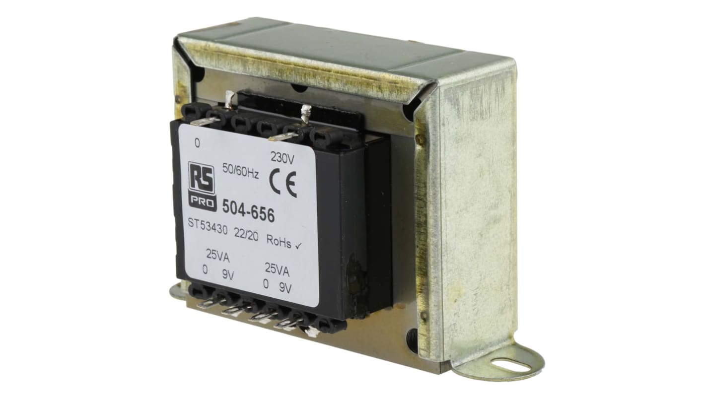 RS PRO 50VA 2 Output Chassis Mounting Transformer, 9V ac, IEC 61558-2-6 ...