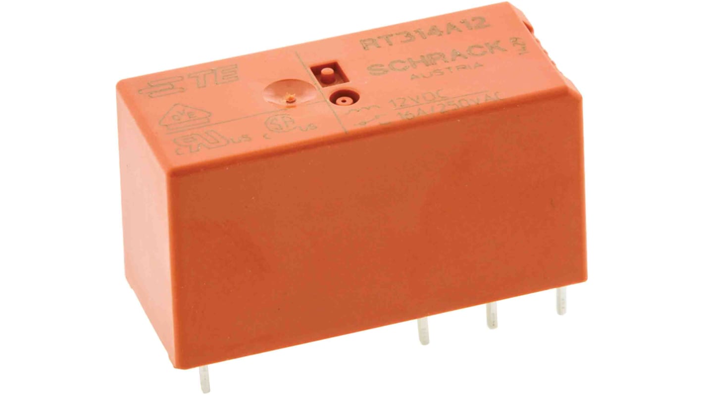 RT314A12 | TE Connectivity PCB Mount Latching Power Relay, 12V dc Coil, 16A Switching Current ...