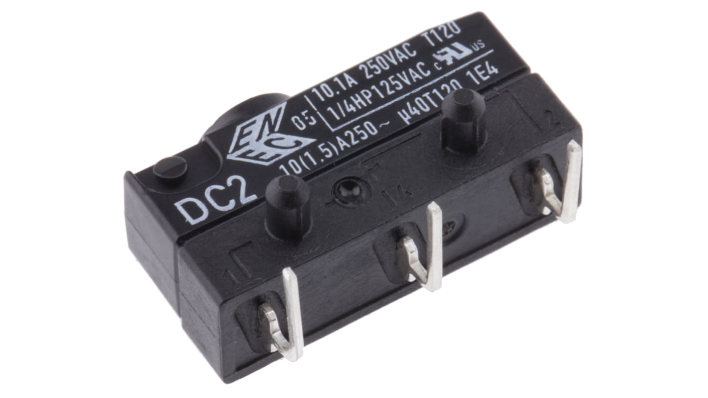 DC2C-K8AA | ZF Button Micro Switch, Right Angle PCB Terminal, 10.1 A ...
