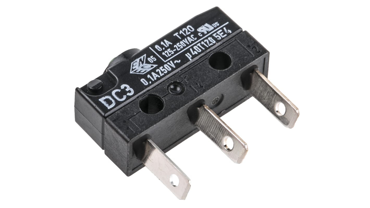 DC3C-L1AA | ZF Button Micro Switch, Solder Terminal, 100 mA @ 30 V dc ...