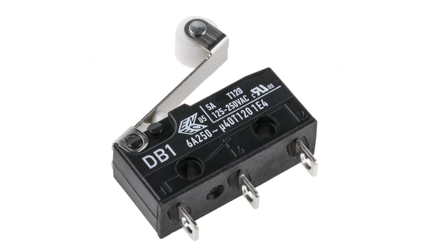 DB1C-A1RB | ZF Short Roller Lever Micro Switch, Solder Terminal, 6 A ...