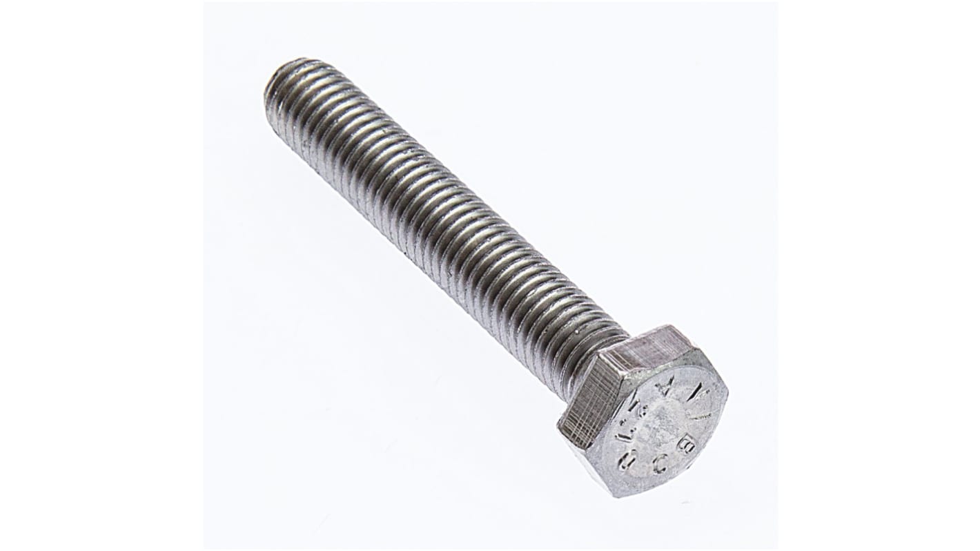 Plain Stainless Steel Hex, Hex Bolt, M8 x 50mm | RS