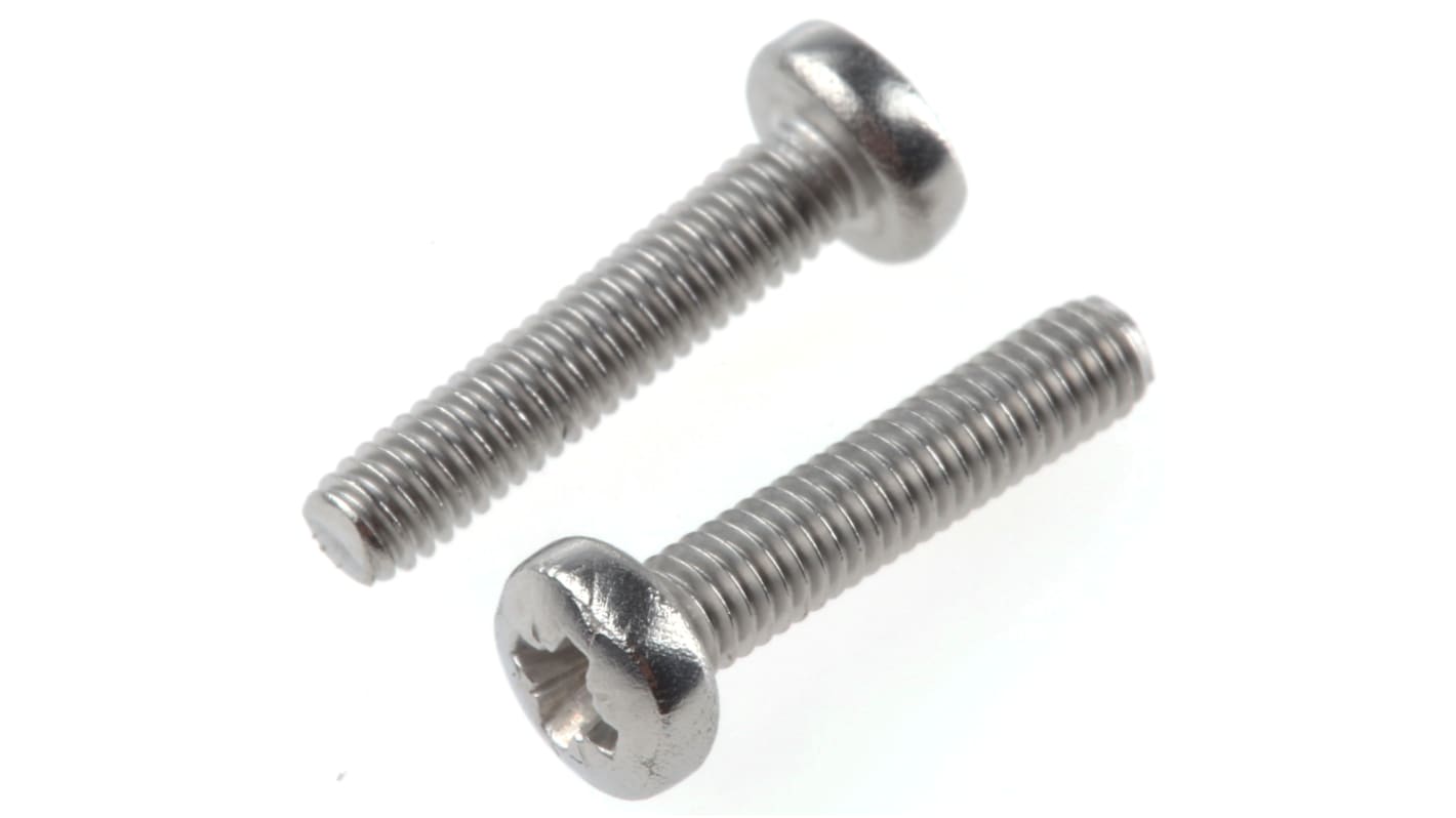 RS PRO Pozi Pan A2 304 Stainless Steel Machine Screws DIN 7985, M2.5x12mm | RS